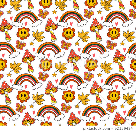 Retro 70s autumn vibe, hippie psychedelic... - Stock Illustration ...
