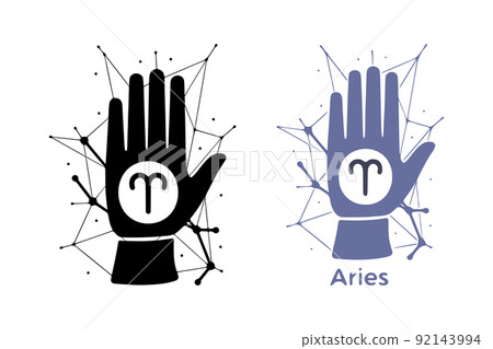 Hand with Aries symbol isolated on white... - Stock Illustration ...