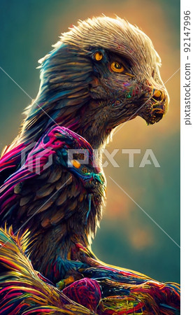 A fantasy portrait of an unusual bird in a... - Stock Illustration ...