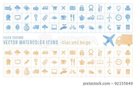 Hand drawn grunge style vector icon set (blue &... - Stock Illustration ...