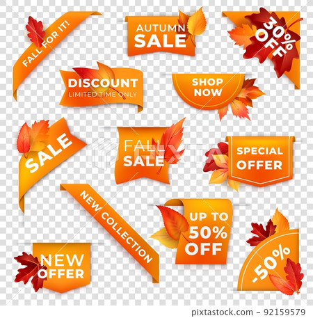 Labels, banners, ribbon corners with autumn... - Stock Illustration ...