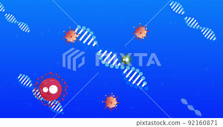 Image of dna strand and falling cells over blue...-插圖素材 [92160871 ...