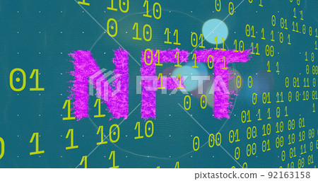 Image of pink nft text and data processing over... - Stock Illustration ...