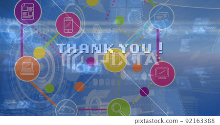 Image of thank you text over network of... - Stock Illustration ...