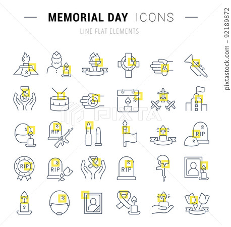 Set Vector Line Icons of Memorial Day - Stock Illustration [92189872 ...