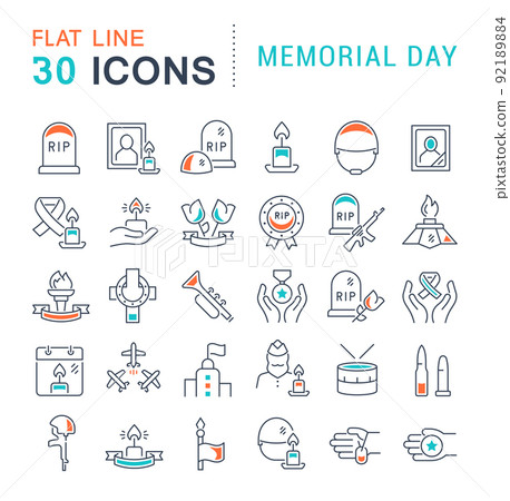 Set Vector Line Icons of Memorial Day - Stock Illustration [92189884 ...