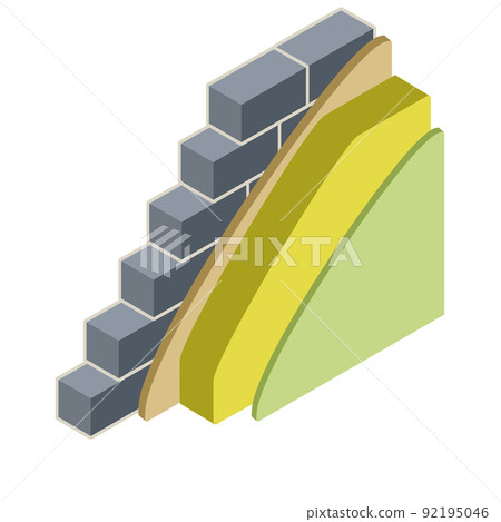 Brick wall in isometry with layers of plaster... - Stock Illustration ...