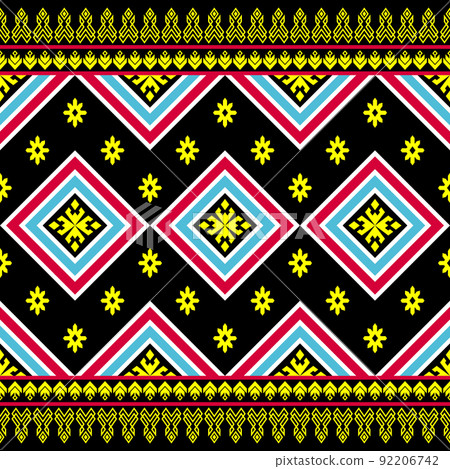 Red Blue Symmetry Geometric Ethnic Seamless... - Stock Illustration ...