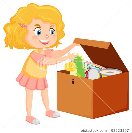A girl putting her toy into the box - Stock Illustration [92223397] - PIXTA
