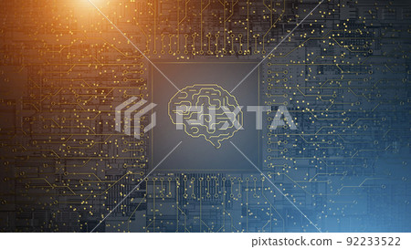 3d computer chip cpu with human brain.... - Stock Illustration ...
