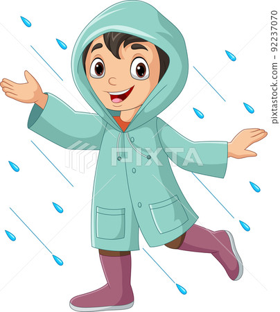 Cartoon little boy wearing raincoats and boots... - Stock Illustration ...