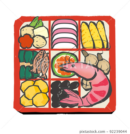 Osechi illustration Japanese style print style - Stock Illustration ...