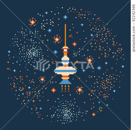 8 bit Pixel Art Spaceship in Outer Space - Stock Illustration [92242366 ...
