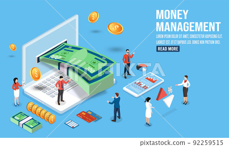 3D isometric money management concept with... - Stock Illustration ...