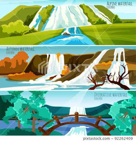 Waterfall Landscapes Banners - Stock Illustration [92262409] - PIXTA