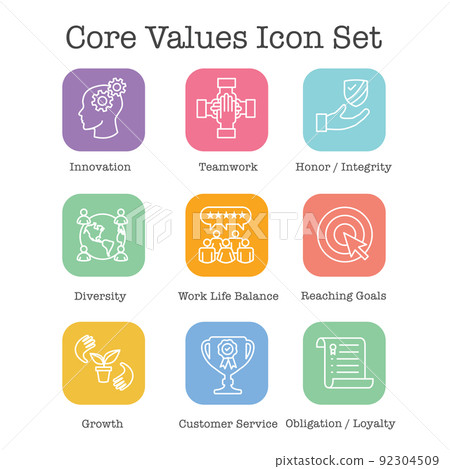 Core Values or Mission and Vision Icons - Stock Illustration [92304509 ...