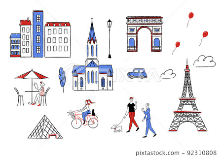 Cute Paris street doodle collection - Stock Illustration [92310808] - PIXTA