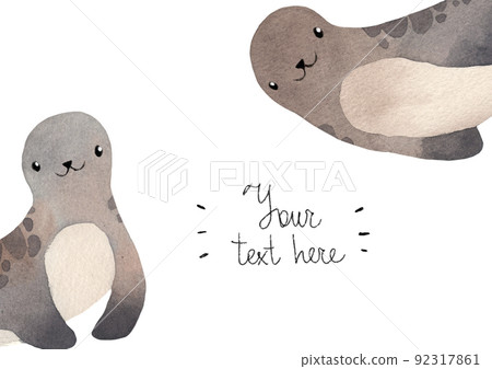 Cute watercolor friendly seal, pinniped. Kawaii... - Stock Illustration ...