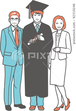Graduation ceremony with parents whole body - Stock Illustration ...