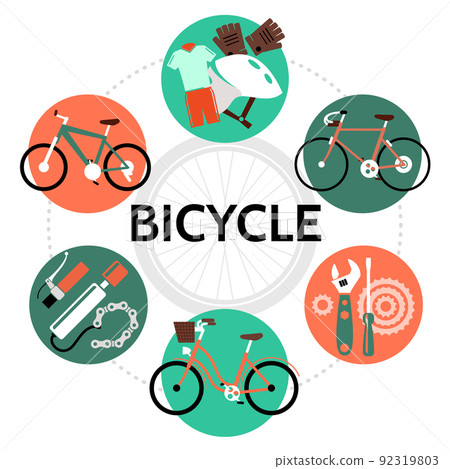 Flat Bicycle Round Concept - Stock Illustration [92319803] - PIXTA