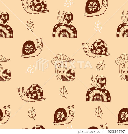 Seamless pattern with cute snails. Decorative...-插圖素材 [92336797] - PIXTA圖庫