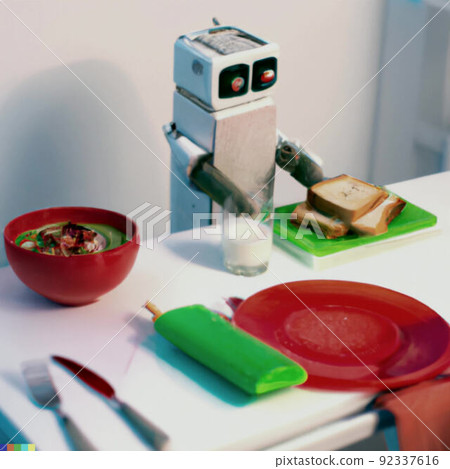 Cute robot cooking the soup - Stock Illustration [92337616] - PIXTA