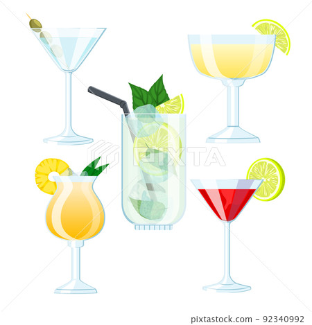 cocktail drink set cartoon vector illustration-插圖素材 [92340992] - PIXTA圖庫