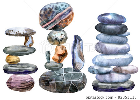 Watercolour painting of a stacks of flat pebbles - Stock Illustration ...