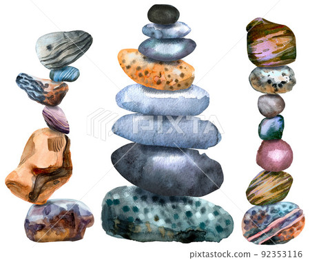 Watercolour painting of a stacks of flat pebbles - Stock Illustration ...