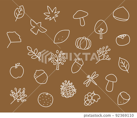 Autumn line drawing illustration material set - Stock Illustration ...