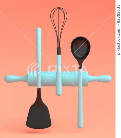 Wooden kitchen utensils, tools and equipment on... - Stock Illustration ...