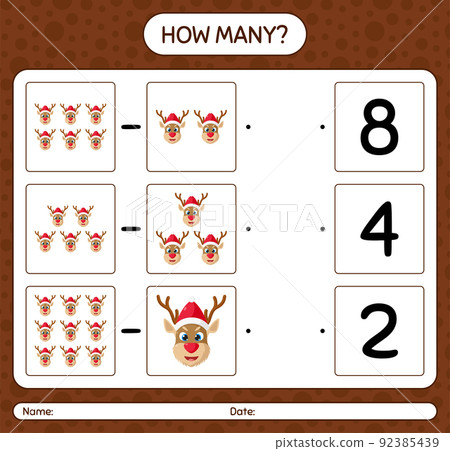 How many counting game with reindeer. worksheet...-插圖素材 [92385439 ...