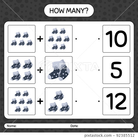 How many counting game with sock. worksheet for... - Stock Illustration ...