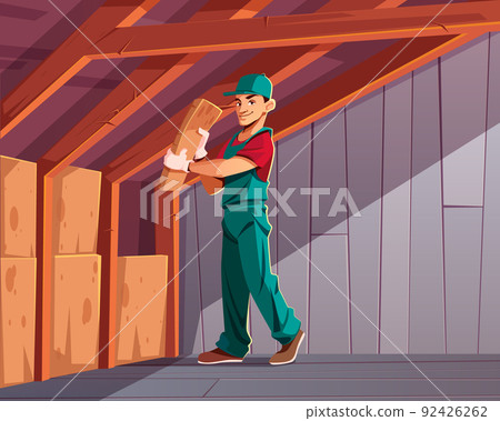House thermal insulation works cartoon vector - Stock Illustration ...