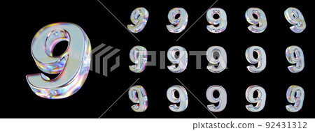 Glass number 9 on a black background. 3D render. - Stock Illustration ...