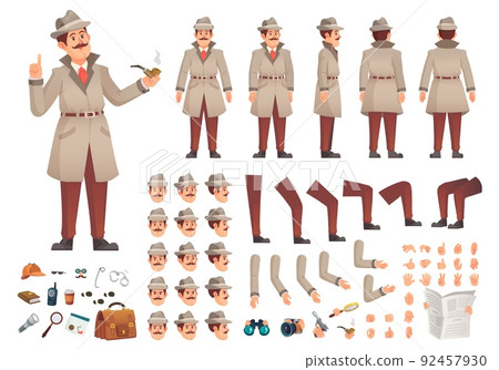 Detective character animation. Investigator... - Stock Illustration ...