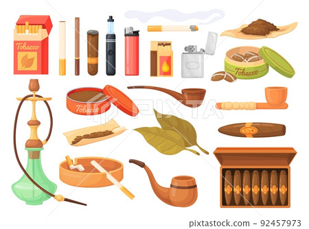 Cartoon tobacco products. Tabacco cigarette... - Stock Illustration ...