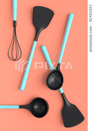 Wooden kitchen utensils, tools and equipment on... - Stock Illustration ...