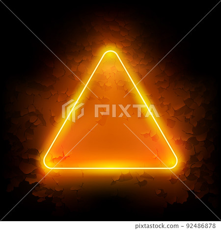 Yellow Neon Triangle Frame on Grunge Background - Stock Illustration ...