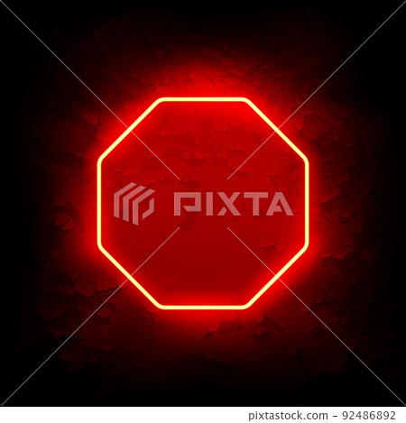 Red Neon Octagon Frame on Grunge Background - Stock Illustration ...