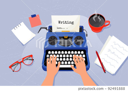 Author write article. Writer working, woman...-插圖素材 [92491888] - PIXTA圖庫