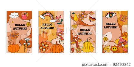 Autumn retro 70 groovy card poster template.... - Stock Illustration ...