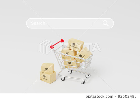 Carton paper box in shopping cart on white... - Stock Illustration ...