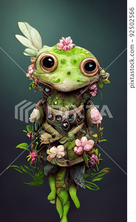 A fantasy frog with flowers and a beautiful... - Stock Illustration ...