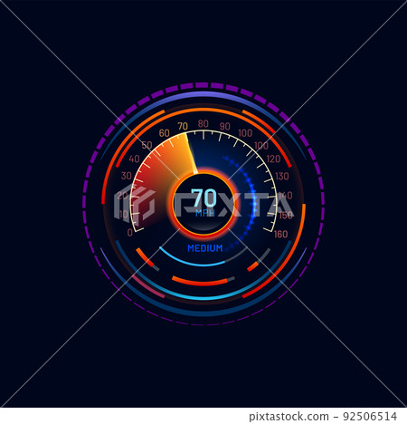 Futuristic car speedometer MPH gauge neon dial.... - Stock Illustration ...
