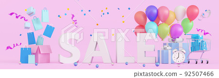 Sale word with gift boxes, shopping cart bag,... - Stock Illustration ...