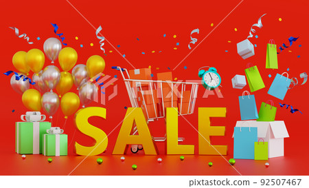 Sale word with gift boxes, shopping cart bag,... - Stock Illustration ...