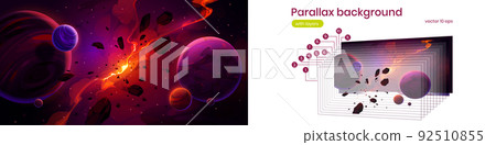 Parallax background planets in outer space, stars - Stock Illustration ...