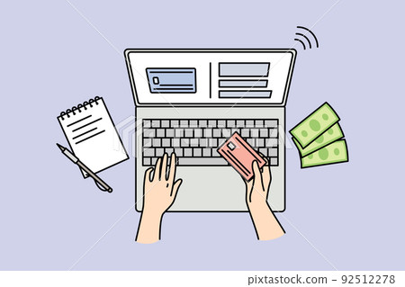 Person paying online on computer with card - Stock Illustration ...