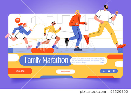 Family marathon banner with happy people run - Stock Illustration ...